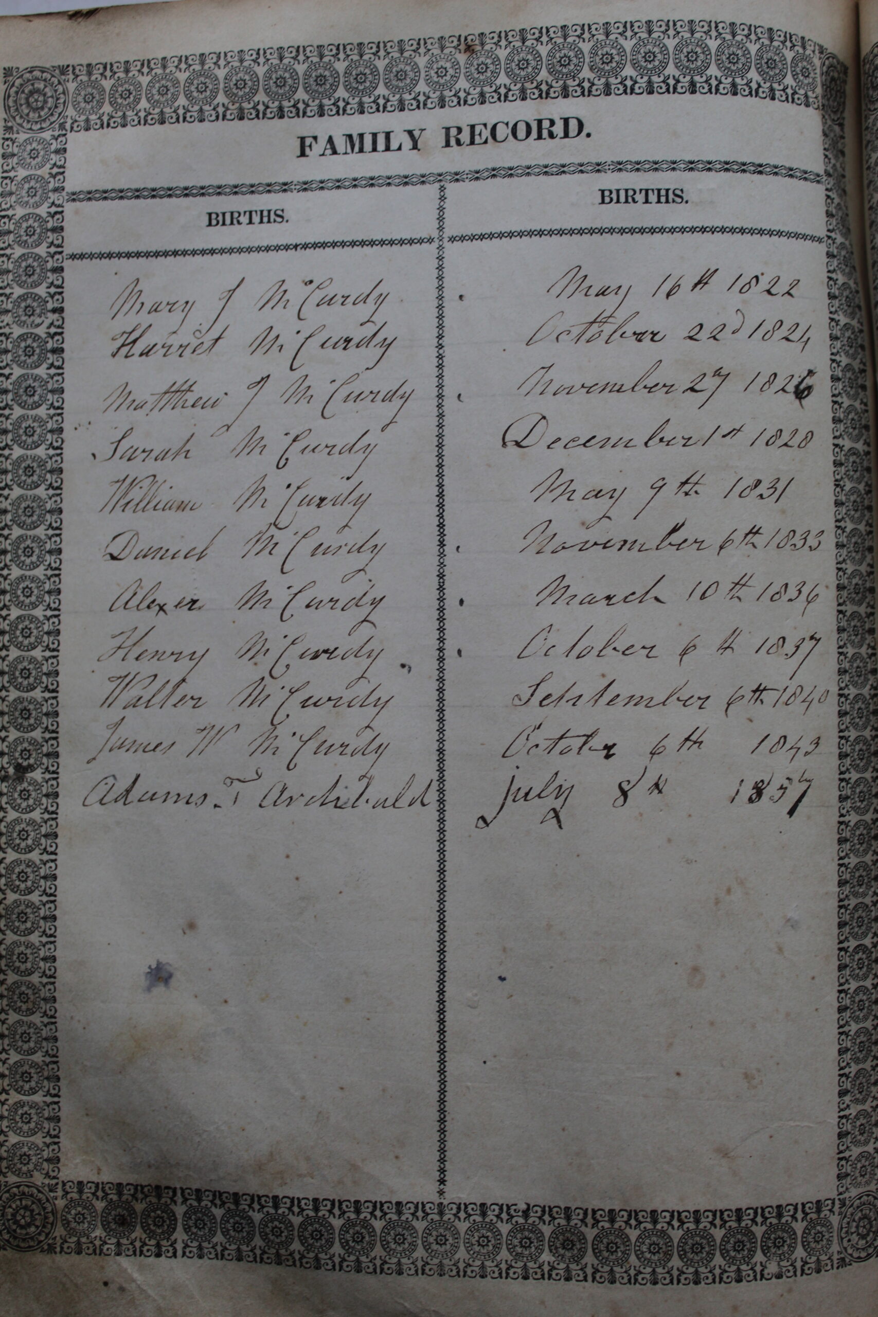 Family Bibles #3(McCurdy/Archibald) - Nova Scotia Genealogy Gems